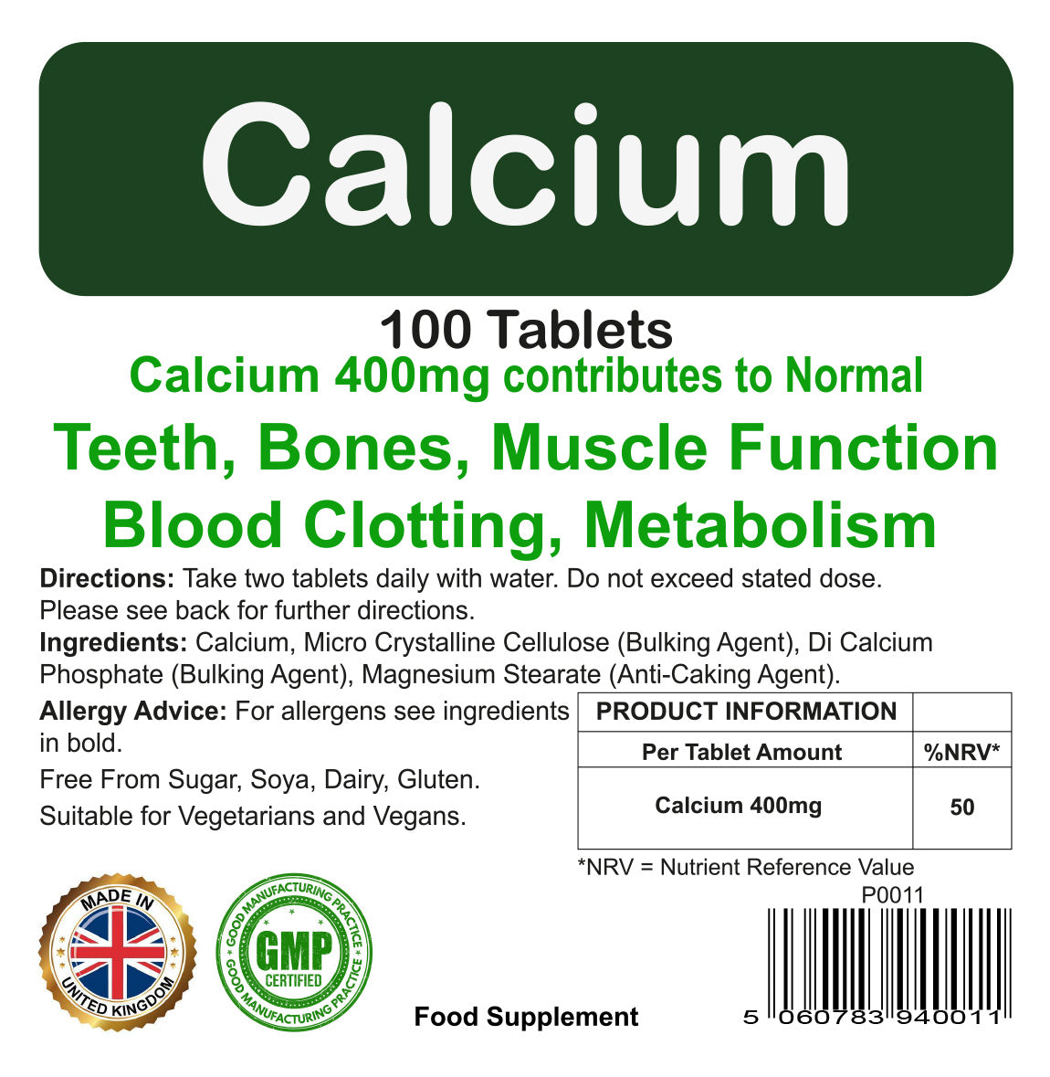Calcium Tablets Supplement | Calcium 400MG Tablets- Proaid.co.uk